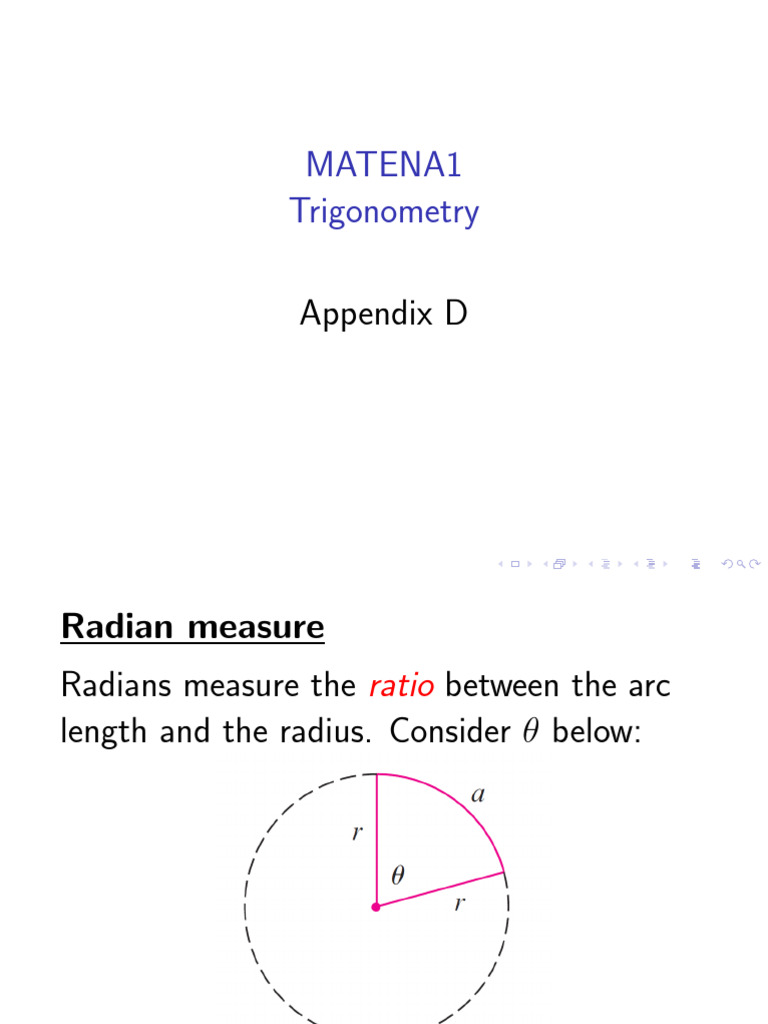 MATENA1 Lecture Slides (Appendix D) | PDF | Trigonometric Functions | Angle