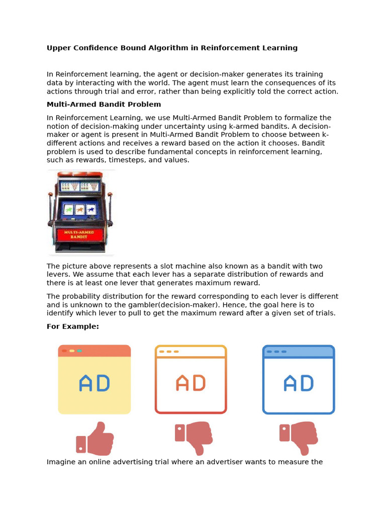 Upper Confidence Bound Algorithm in Reinforcement Learning | PDF ...