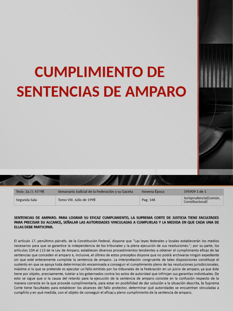 CUMPLIMIENTO DE SENTENCIAS DE AMPARO-PRESENTACION | PDF | Caso de ley | Jurisdicción