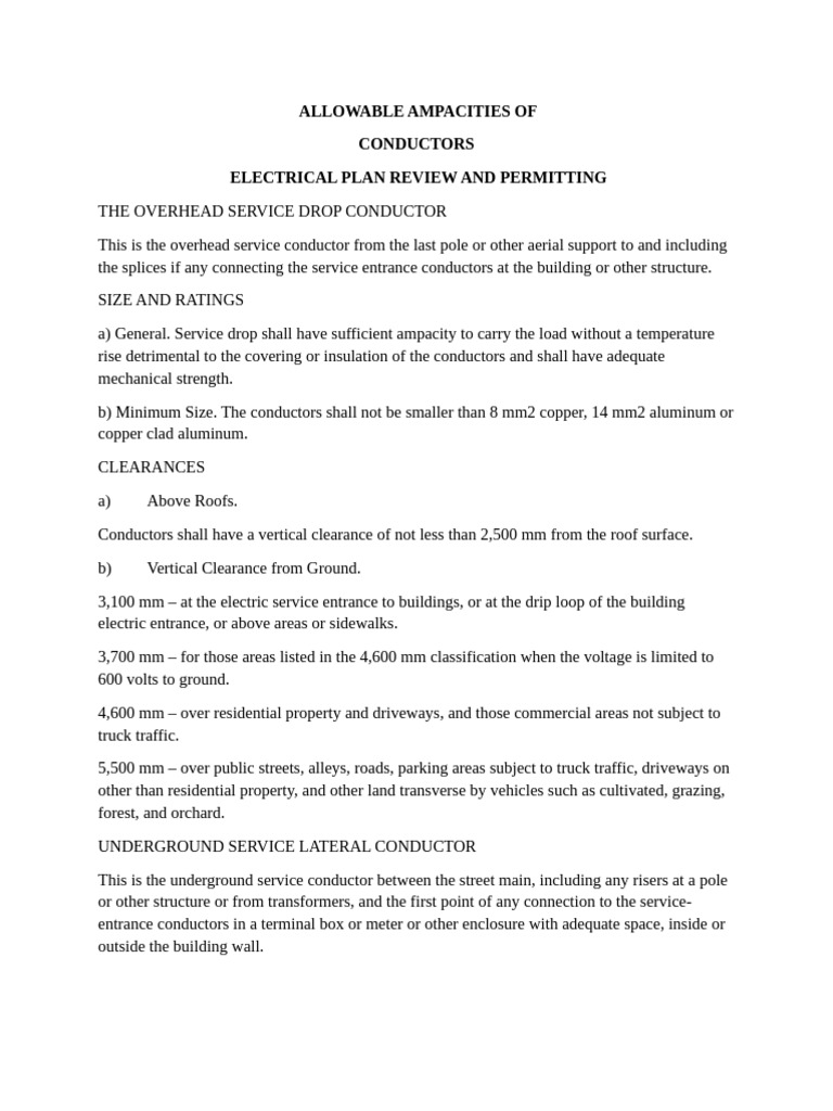 Allowable Ampacities of Conductors and Electrical Plan Review and ...