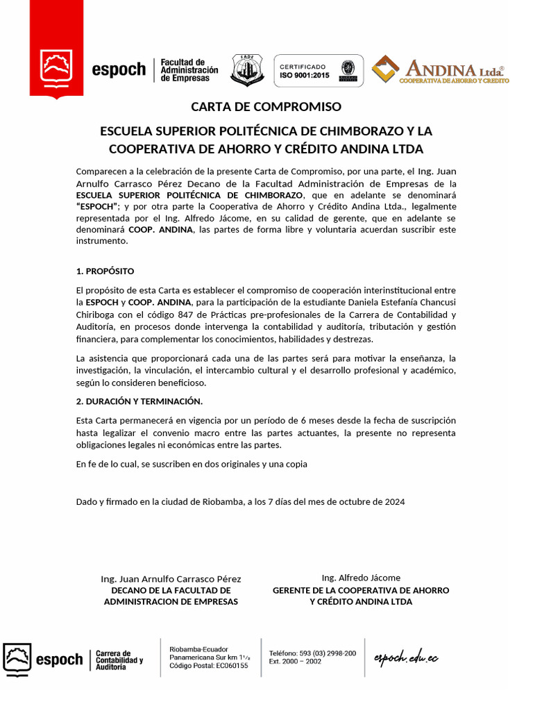 Carta de Compromiso | PDF