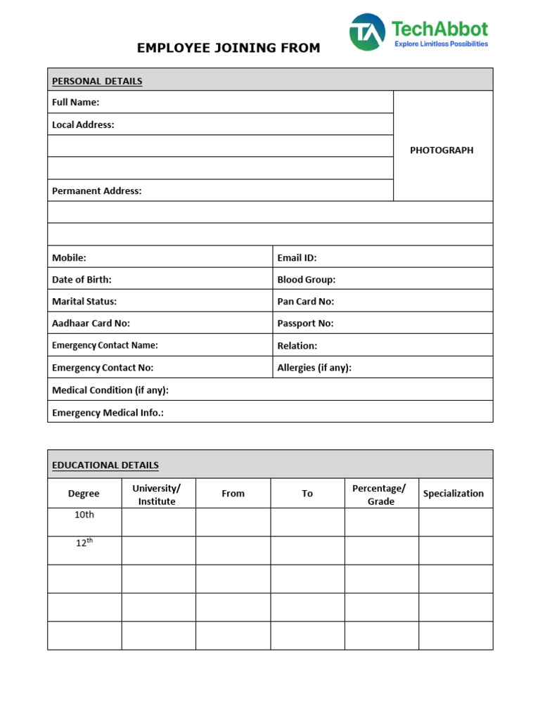 Employee Joining Form | PDF