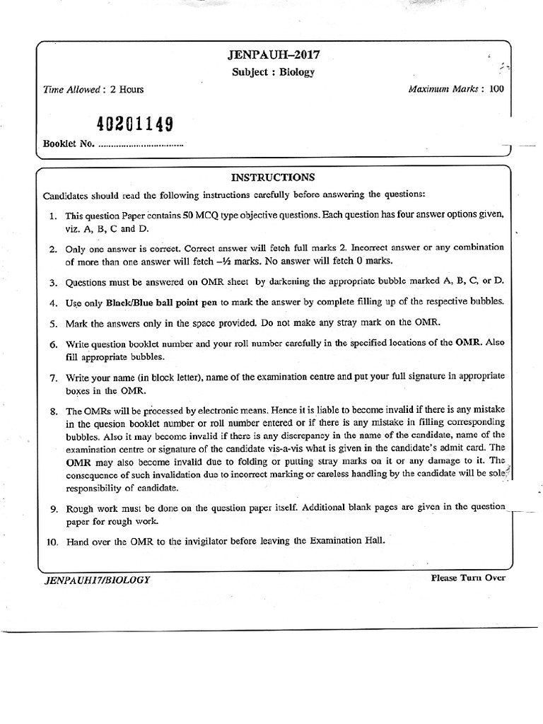 WBJEE-JENPAS-UG-2017-Biology-Previous-Year-Question-Papers | PDF