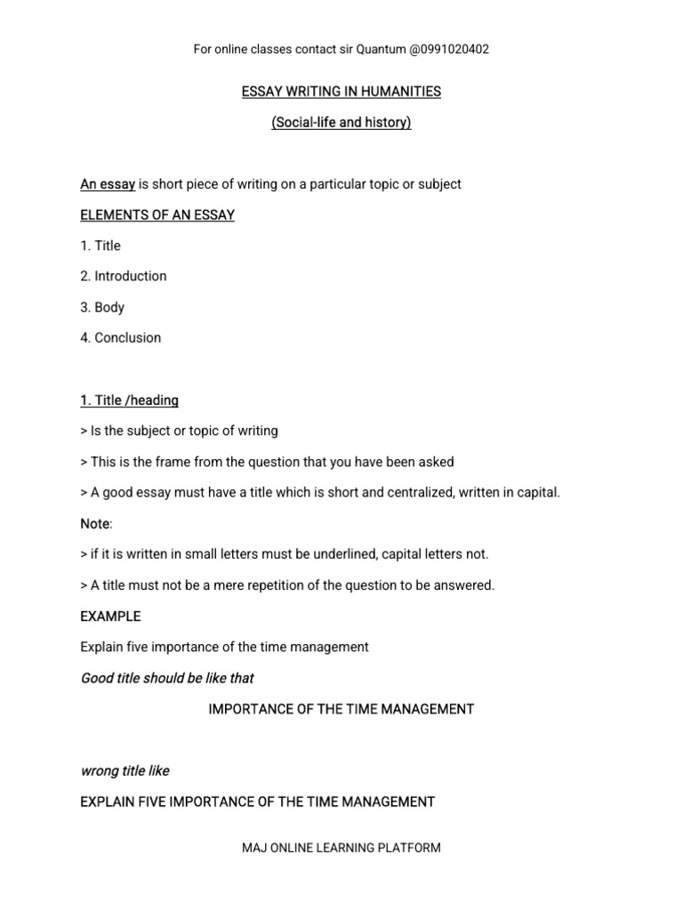 Essay Writing in Humanities Full Notes | PDF