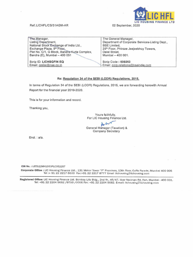 LIC Housing Finance Annual Report 2019-20 | PDF | Mortgages | Interest