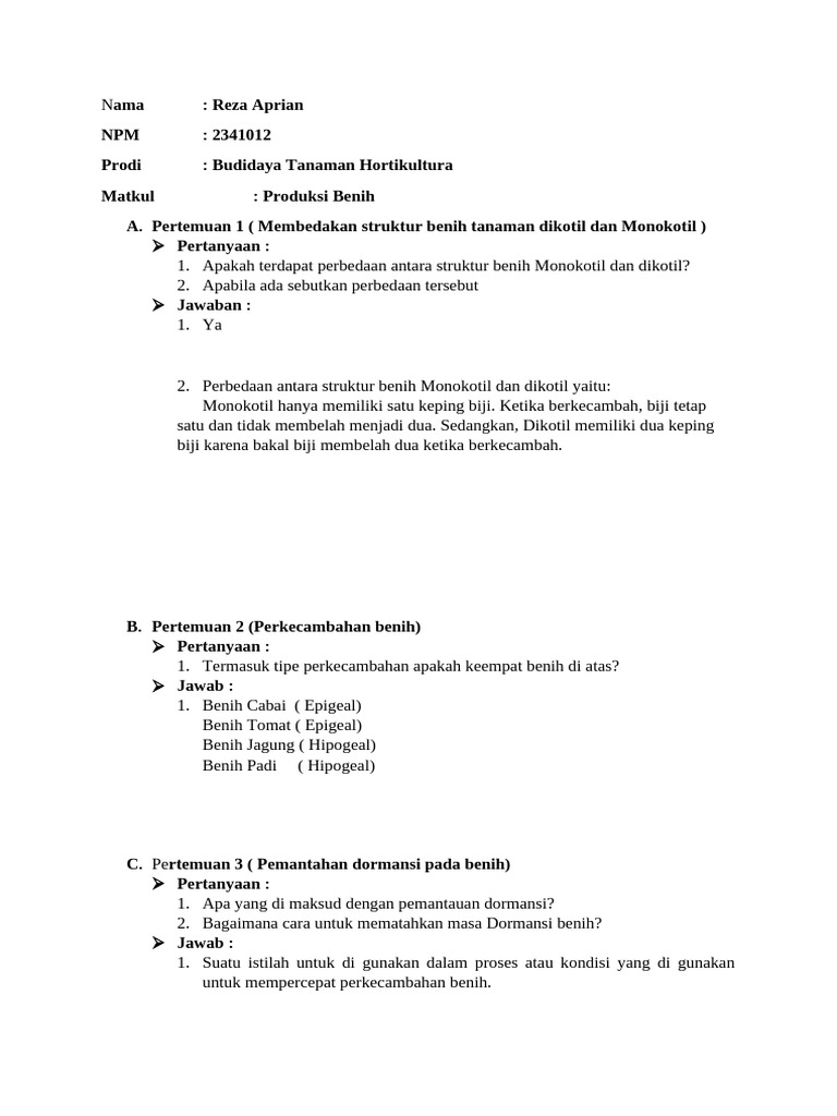 Tugas Mandiri Reza Aprian Produksi Benih 1-7 | PDF