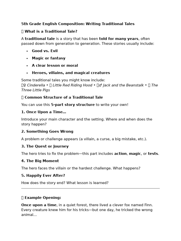 Writing Traditional Tales for 5th Graders | PDF | Magician (Fantasy ...