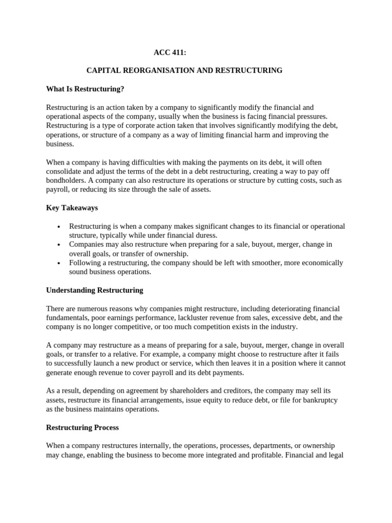 ACC 411 What Is Restructuring | PDF | Capital Structure | Restructuring