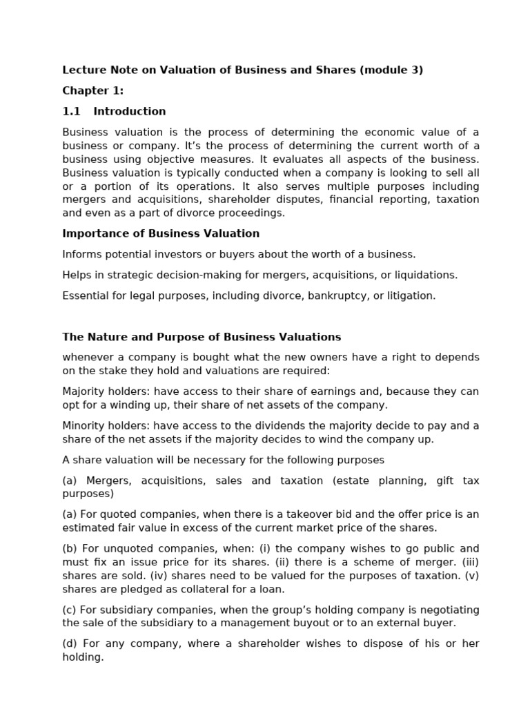 Business and Share Valuation Methods | PDF | Valuation (Finance ...