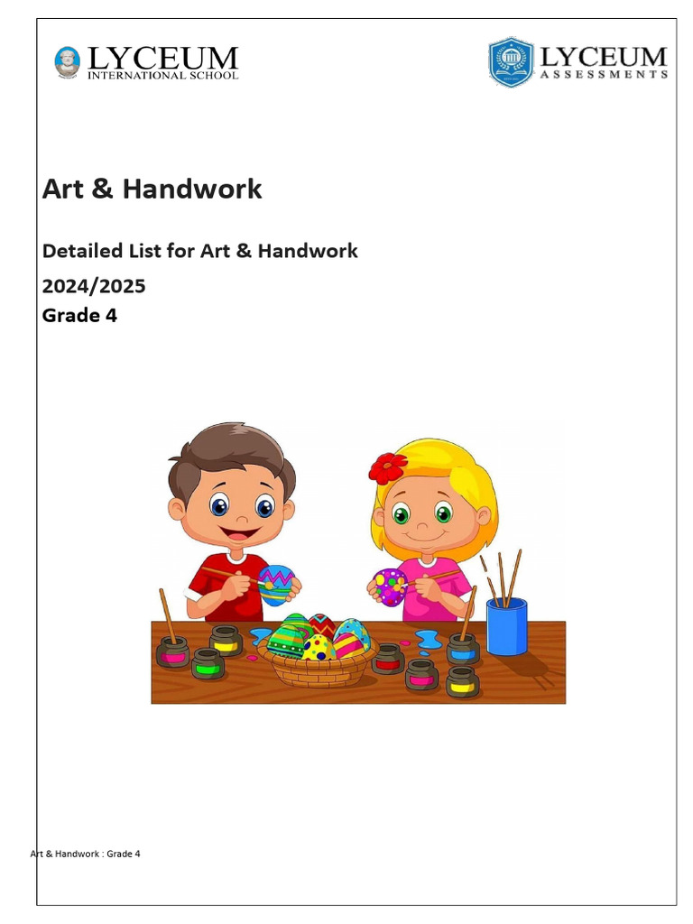 Grade 4 Art & Handwork Materials List | PDF | Paper | Pencil
