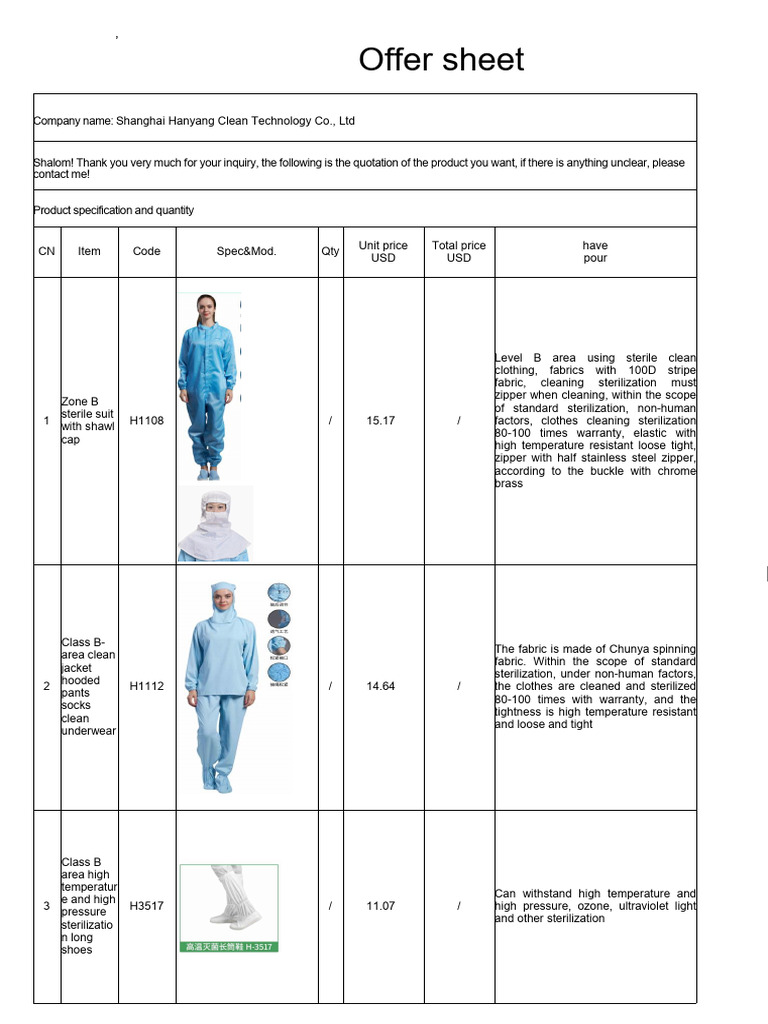 Offer Sheet-Cleanroom Consumables | PDF | Sterilization (Microbiology)