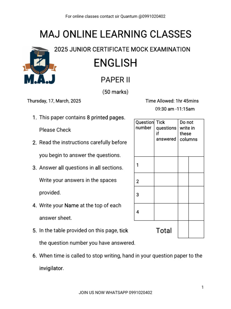 Maj Online Jce English p1 2025 | PDF