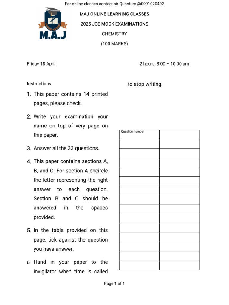 Maj Online Chemistry Jce 2025 | PDF