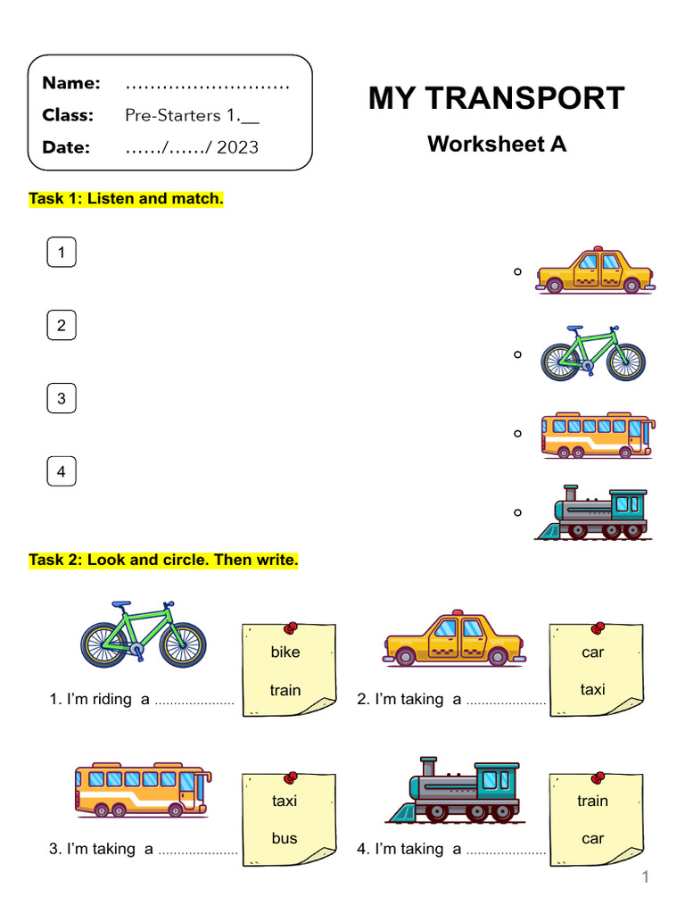 My Transport WORKSHEET A | PDF
