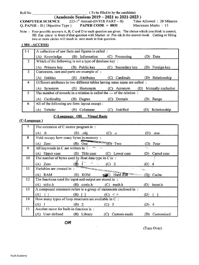 12th Computer Past Papers 2023 | PDF