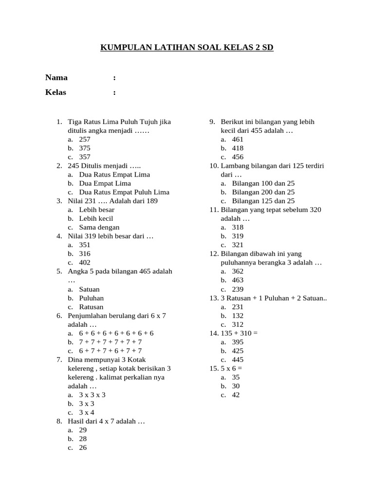 Kumpulan Latihan Soal Kelas 2 SD | PDF