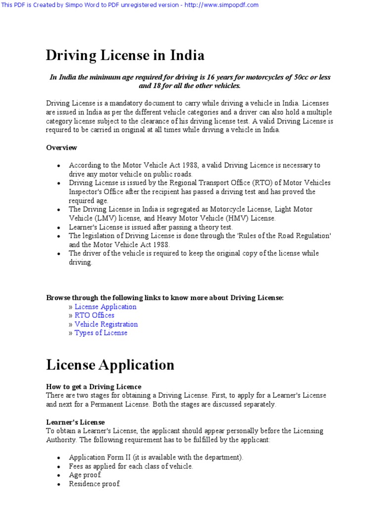 Types of Driving Licenses in India | PDF | Driver's License | Driving
