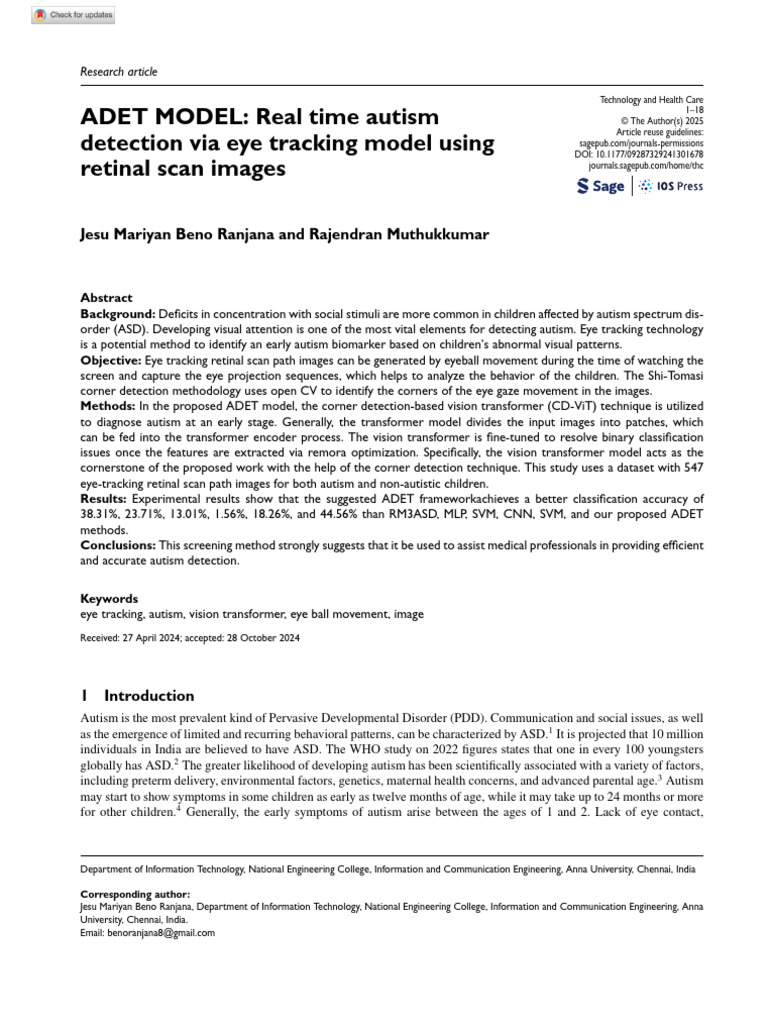 ADET Model Real Time Autism Detection Via Eye Tracking Model Using ...