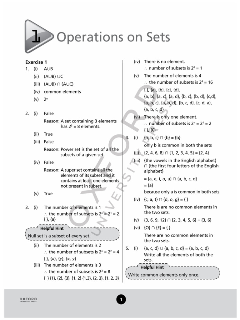 Ch#01 Operatrions of Sets (Complete Solution) | PDF