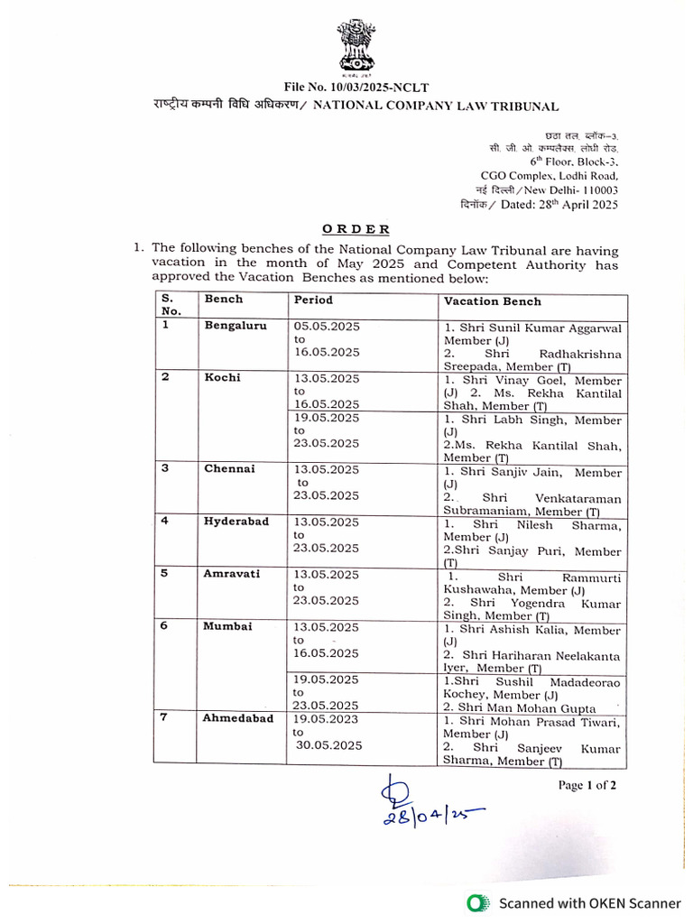 NCLT Vacation Bench | PDF