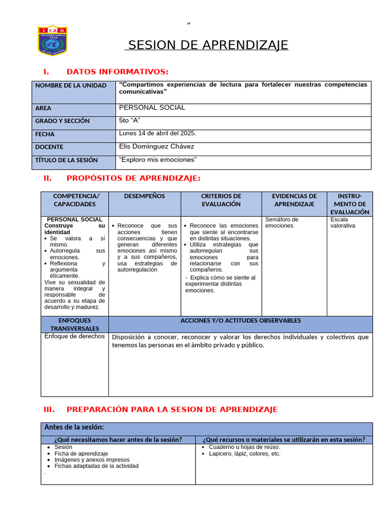 Exploro Mis Emociones en Este Retorno A Clases 14 de Abril | PDF | Las emociones | Aprendizaje