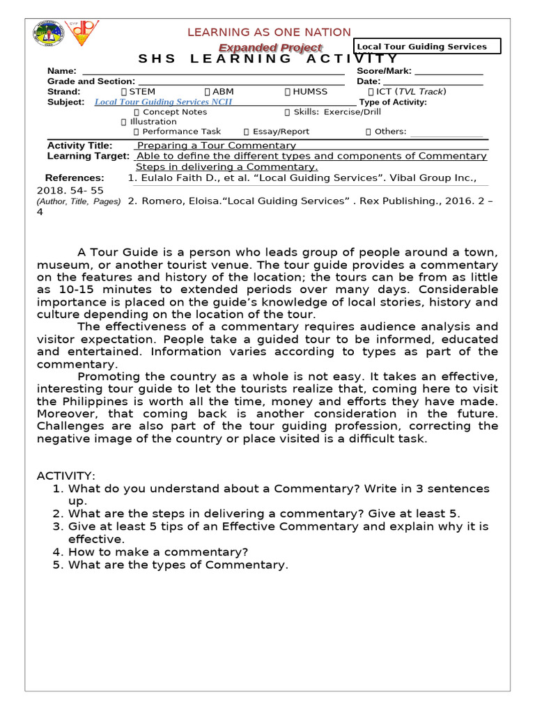 Local Tour Guiding Services LAS 3 Tour Commentary | PDF | Cognition ...