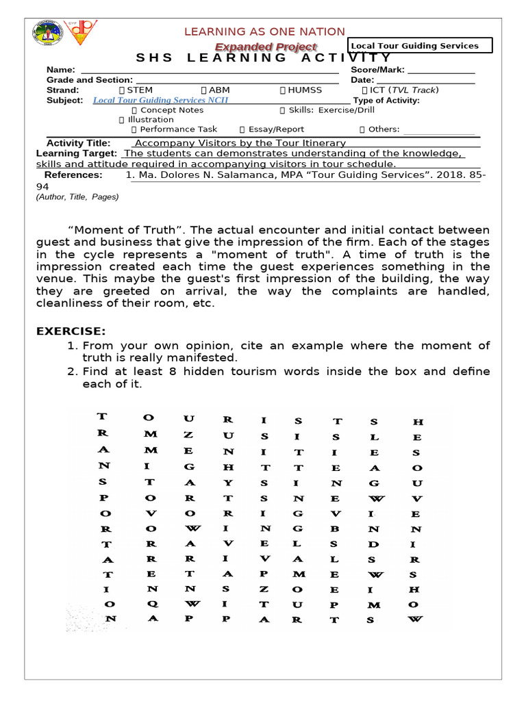 Local Tour Guiding Services LAS 6 | PDF