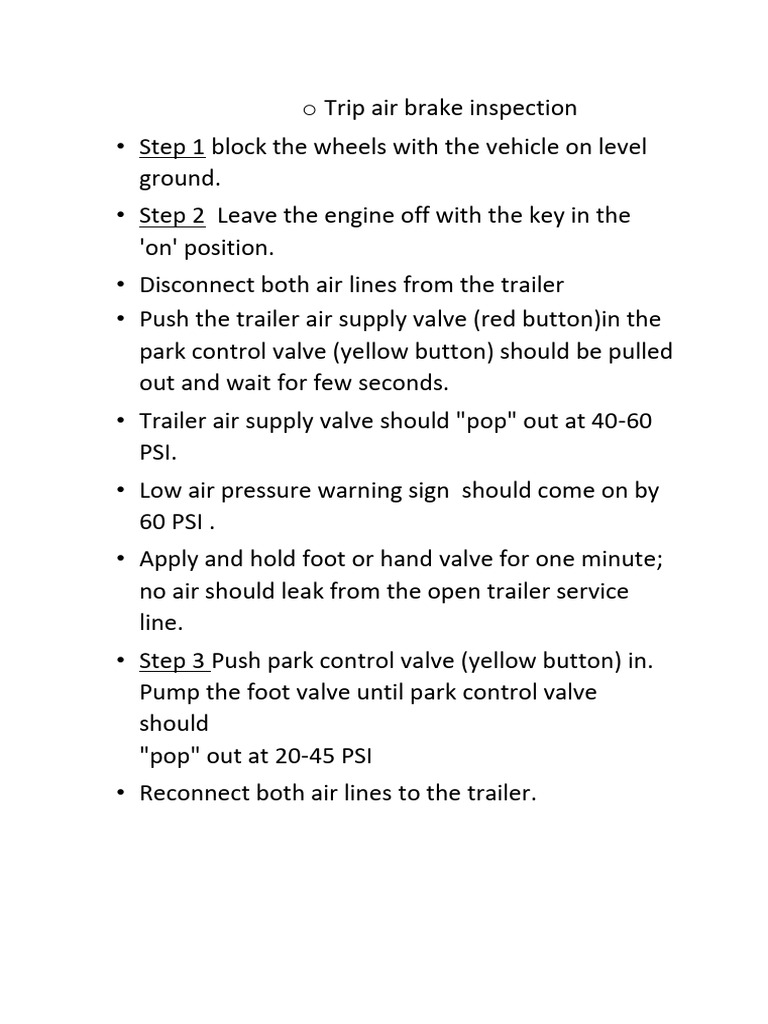 Pre-Trip Air Brake Inspection Steps | PDF