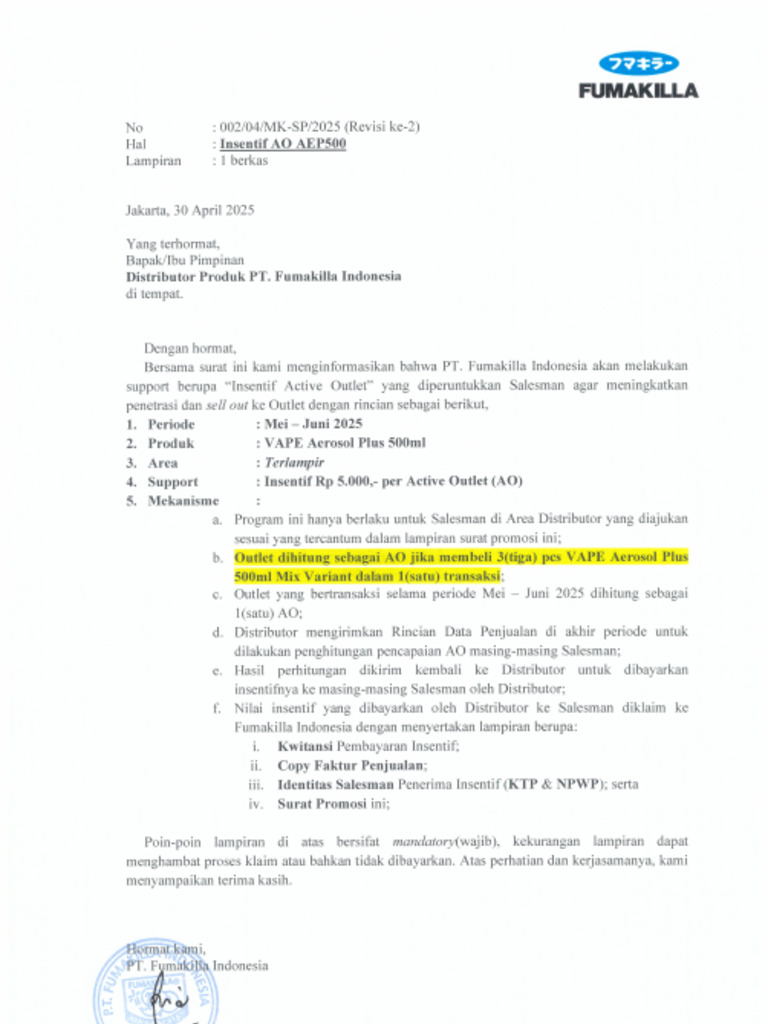 MKSP - Insentif AO AEP500 - Rev2 | PDF