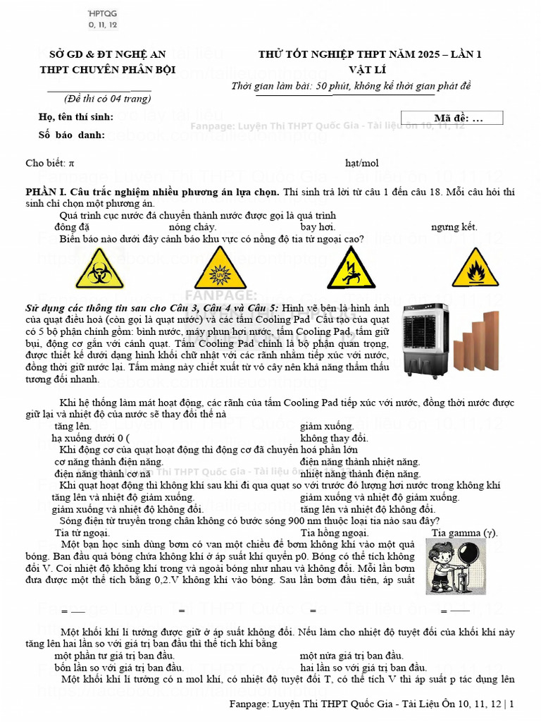 2. THPT CHUYÊN PHÂN BỘI CHÂU - Nghệ An - Lần 1 (Thi thử Tốt Nghiệp THPT môn Vật Lí 2025) | PDF