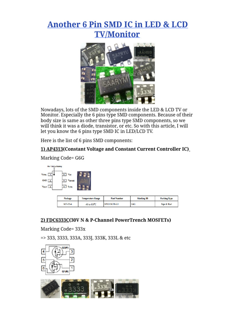 Another 6 Pin SMD IC in LED & LCD TV - Monitor | PDF