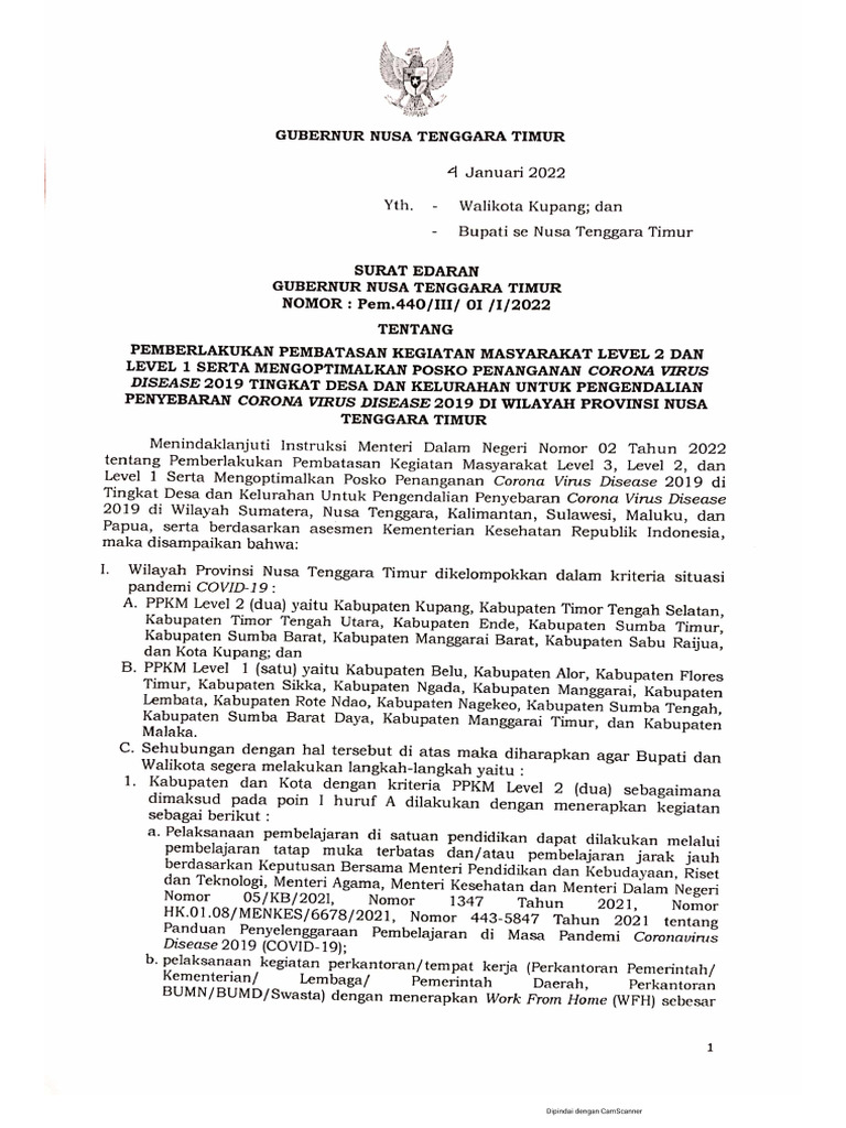 Surat Edaran Gubernur Tentang PPKM | PDF