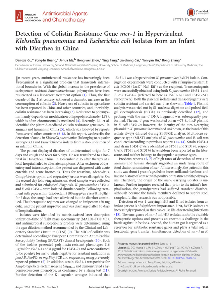 Detection of Colistin Resistance Gene mcr-1 in Hyp | PDF | Microbiology | Immunology