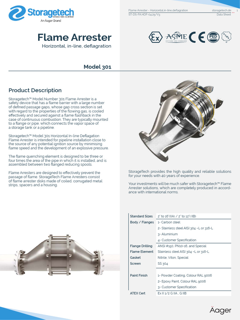 Flame Arrestor Horizontal in Line Deflagration | PDF | Pipe (Fluid Conveyance)
