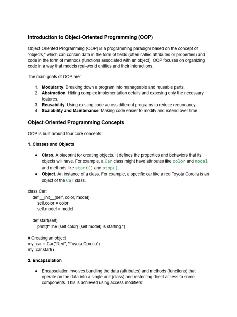 Object-Oriented Programming (OOP) | PDF | Class (Computer Programming) | Object Oriented Programming