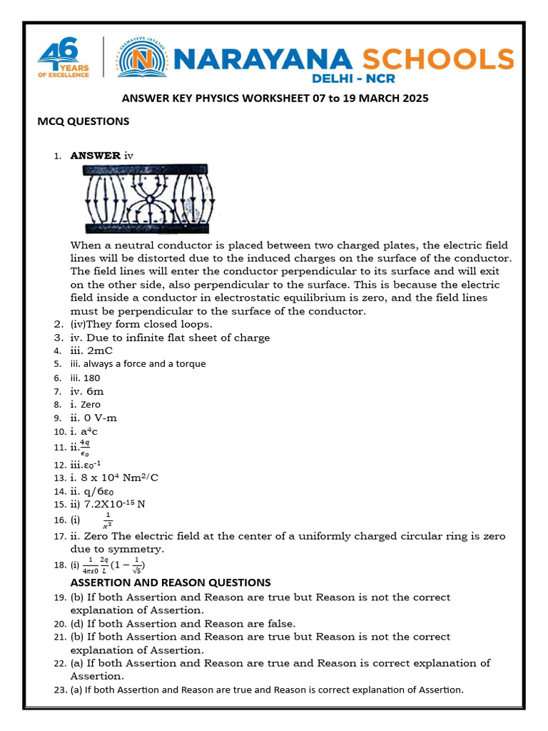 Physics MCQ Answer Key March 2025 | PDF | Electric Field | Flux