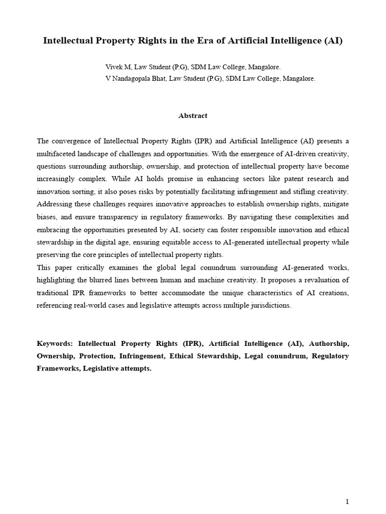 Intellectual Property Rights in The Era of Artificial Intelligence (AI ...