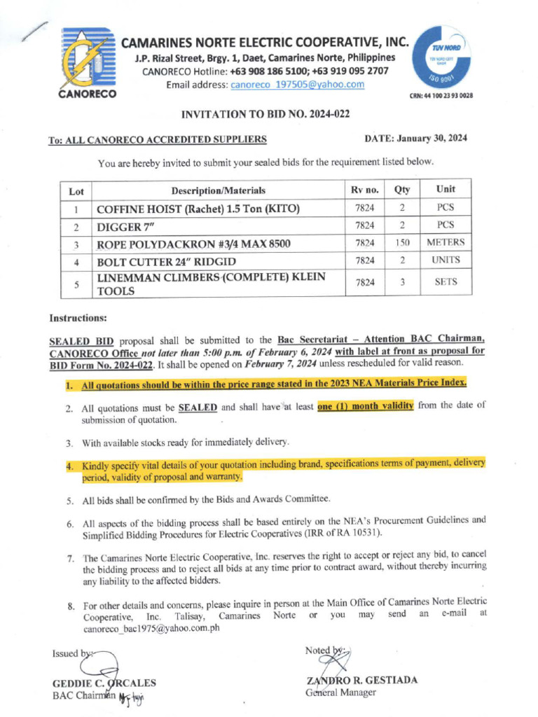 Canoreco Itb 2024jan31 2024-022 | PDF