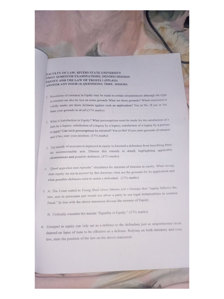 Equity Past Question | PDF