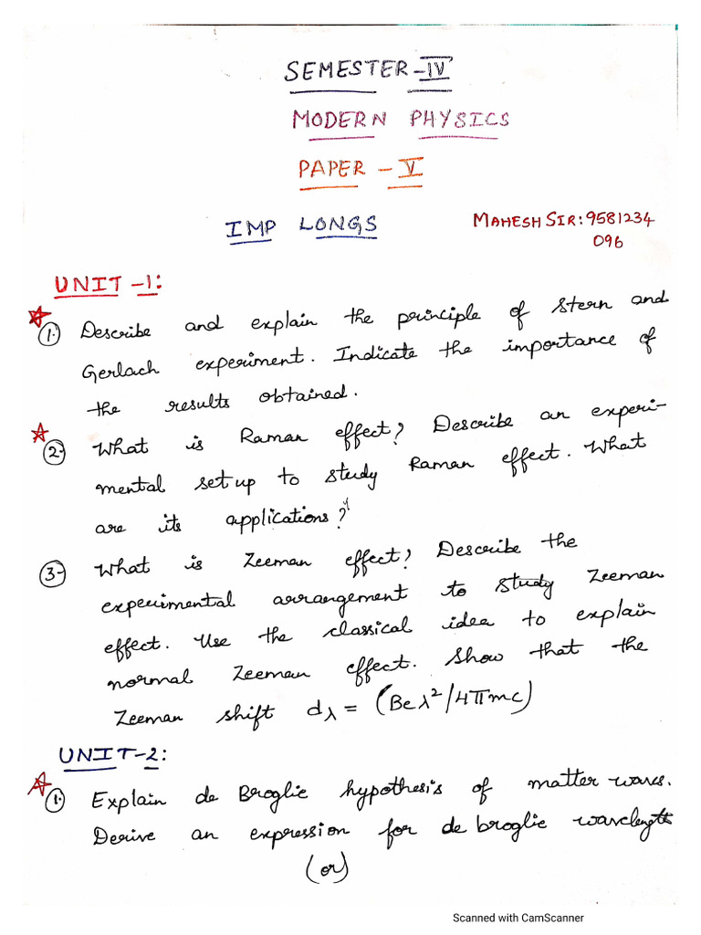 Physics - 5 Sem 4 Imp List | PDF