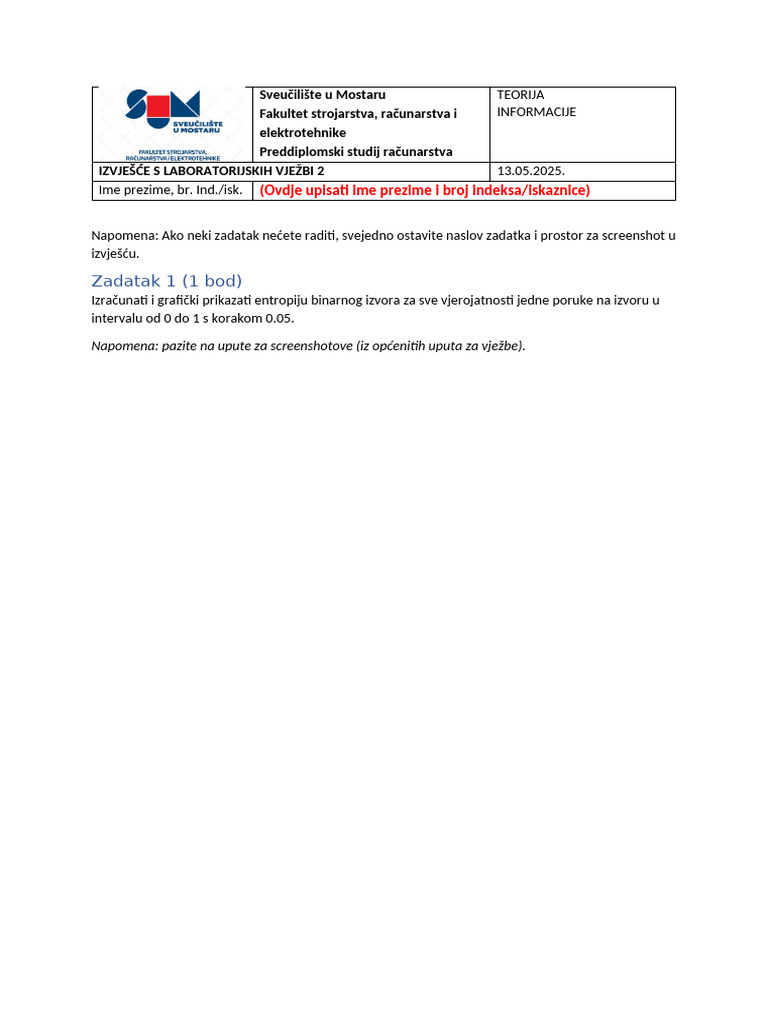 TINF LAB 2 Obrazac Za Izvjesce S Vjezbi | PDF