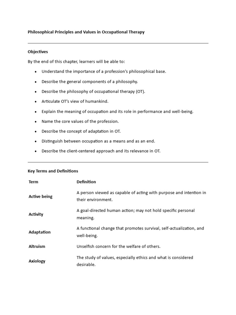Core Values in Occupational Therapy | PDF | Occupational Therapy ...
