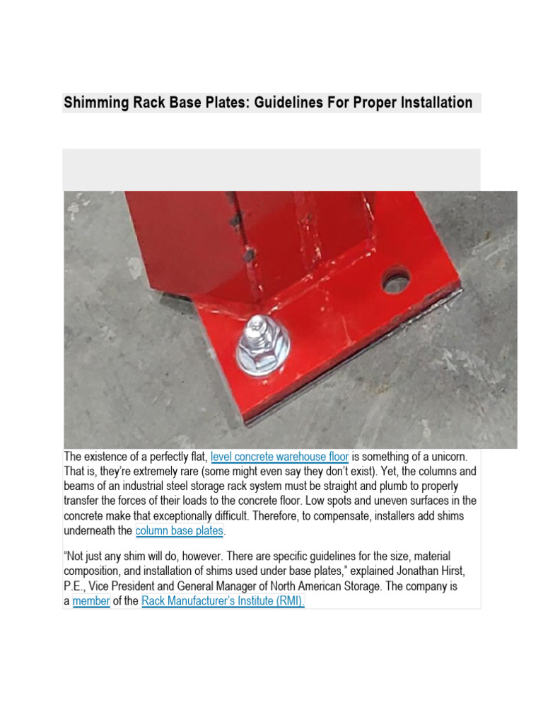 Guidelines for Shim Plate Installation | PDF | Concrete | Building ...
