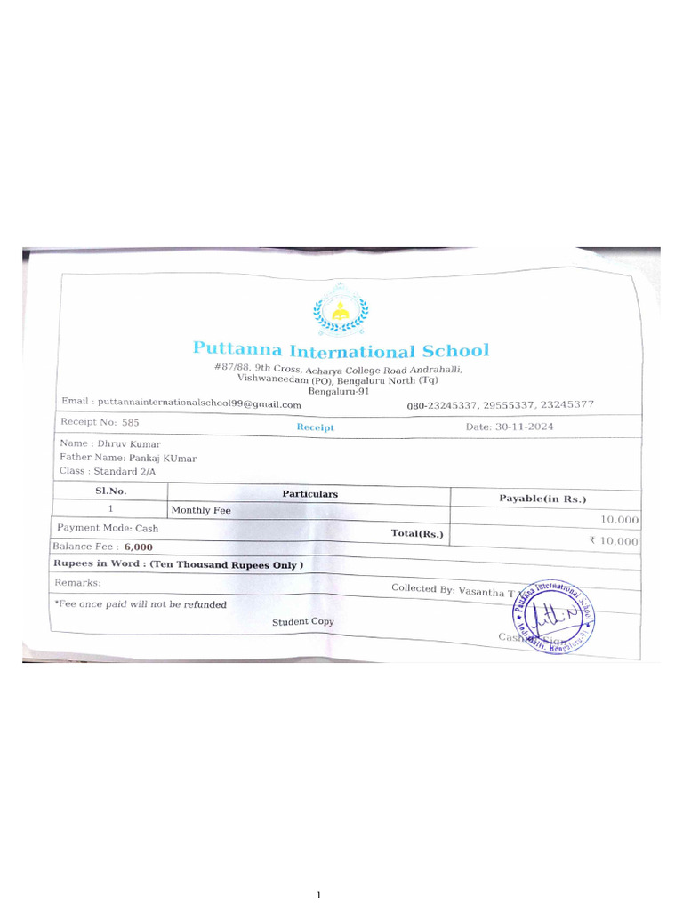 Puttana School Fee | PDF