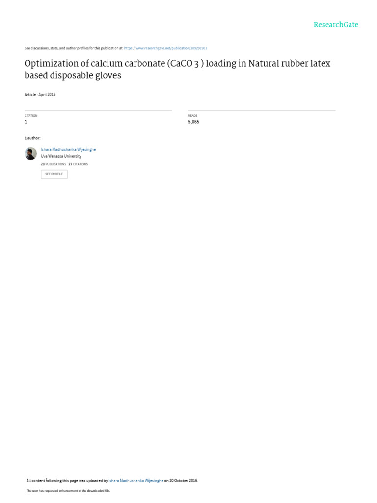 Optimizationofcalciumcarbonate Ca CO3 Loadingin Naturalrubberlatexbaseddisposablegloves | PDF ...