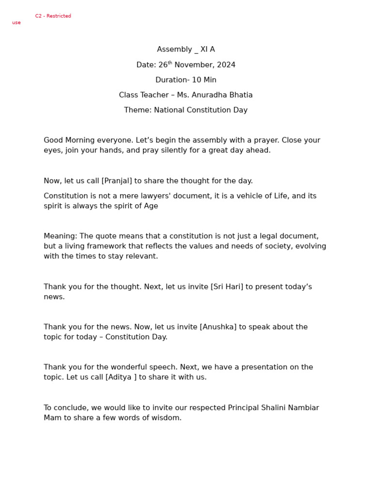 Constitution Day Assembly Script | PDF