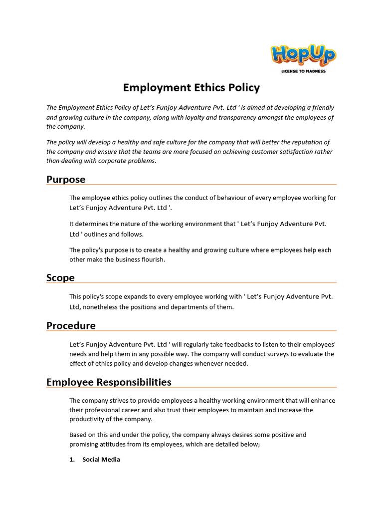 Employment Ethics at Funjoy Adventure | PDF | Employment | Social ...