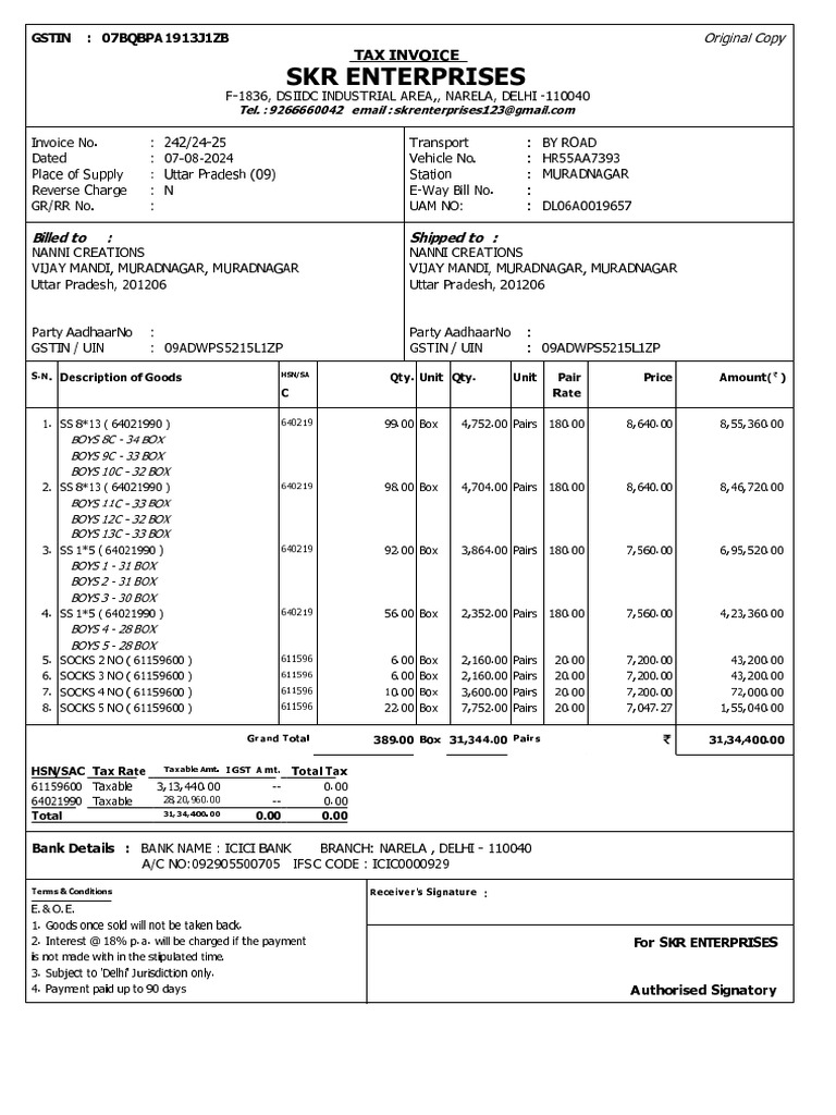 SKR Enterprises: Tax Invoice | PDF | Public Finance | Money