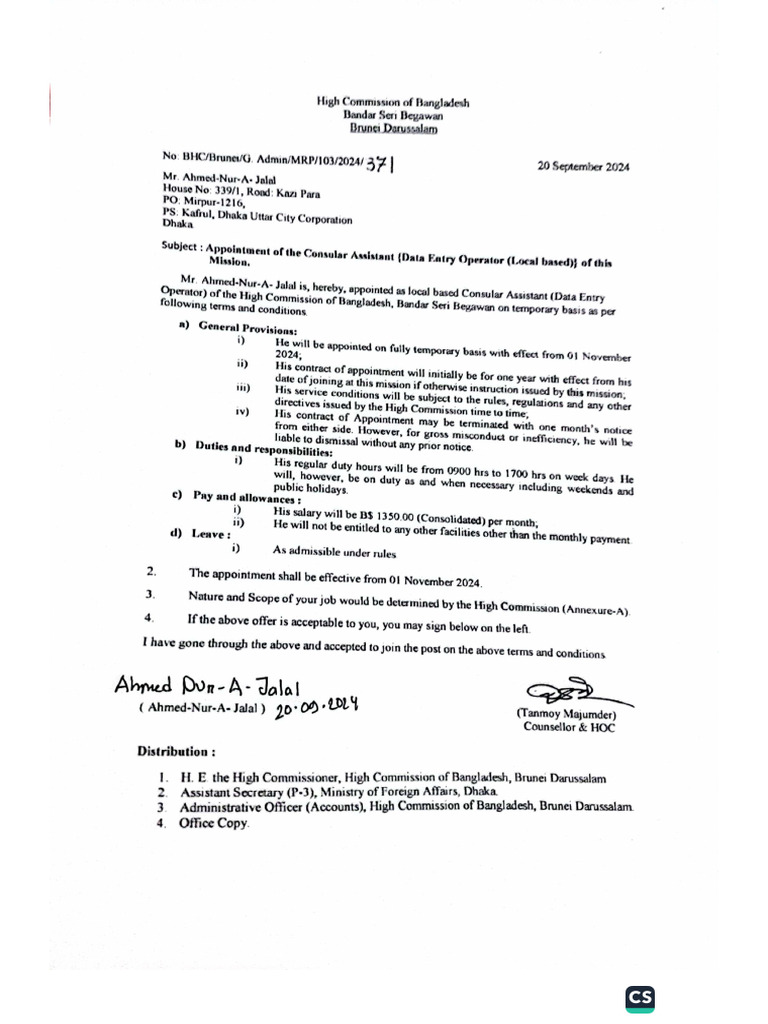 Signed Appointment Letter | PDF