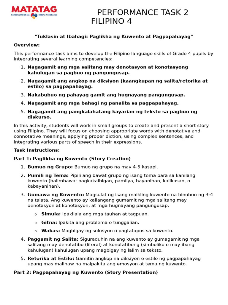 Filipino 4 Performance Task 2 | PDF